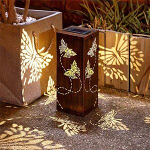 2 Pack Solar Lantern Outdoor Butterfly Garden Decor with Ground Stake, Metal Butterfly Hanging Solar Lights Waterproof Outside Decorations for Patio Lawn Yard Landscape Butterfly Gifts for Mom Women