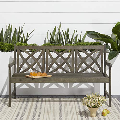 CNPRAZ Outdoor Patio Hand Scraped Wooden Garden Bench, Each Edge of This Bench is Hand Scraped, Made of Solid Wood, Strong Structure, Easy to Assemble, Teak Color