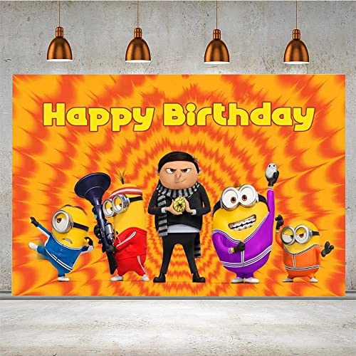 4*2.6Ft Minions Movie Backdrop Banner, Minions Movie Party Supplies Theme Party Background Party Supplies for Indoor Outdoor Photo Booth Props