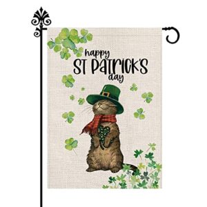 st patricks day garden flag shamrocks cat vertical double sided burlap flag happy st. patrick’s day holiday farmhouse yard outdoor decor 12.5 x 18 inch