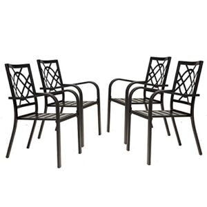 incbruce 300lbs patio chairs set of 4 outdoor dining chairs, metal frame stackable patio dining chairs, wrought iron black outdoor chairs with armrest for garden, poolside, backyard