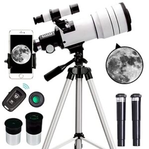 toyerbee telescope for adults & kids, 70mm aperture astronomical refractor telescopes for astronomy beginners (15x-150x), 300mm portable telescope with an phone adapter & a wireless remote