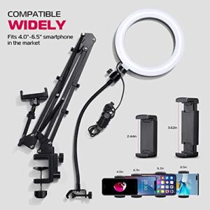 ULANZI T3 Phone Stand for Recording, Overhead Phone Mount with Ring Light, Adjustable Desk Arm Stand for iPhone, Desktop Stand for YouTube Starter Live Stream Cooking Painting Nail Video Recording