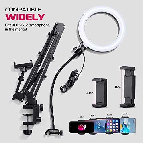 ULANZI T3 Phone Stand for Recording, Overhead Phone Mount with Ring Light, Adjustable Desk Arm Stand for iPhone, Desktop Stand for YouTube Starter Live Stream Cooking Painting Nail Video Recording