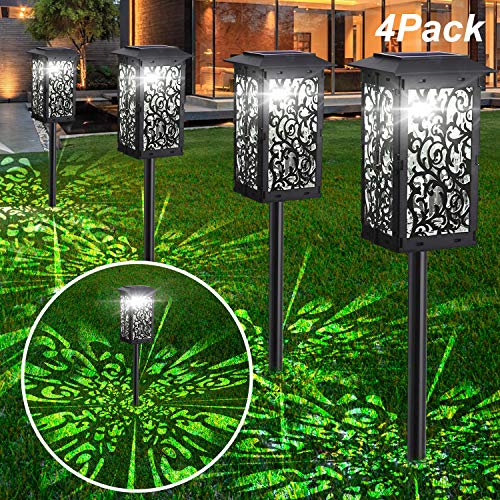 Upgrade Solar Lights Bright Pathway Outdoor, IP65 Waterproof Landscape Path Light, LED Spotlights Outside Solar Powered Lamp for Garden, Lawn, Patio, Walkway, Driveway, White Lighting, 4 Pack