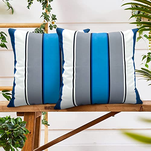 HYOPUO Set of 2 Outdoor Throw Pillow Covers, 18x18 Waterproof Farmhouse Stripes Pillow Covers, Outdoor Pillow Covers Decorative Cushion Covers for Furniture Patio Bench