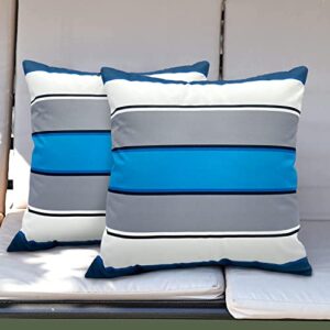 HYOPUO Set of 2 Outdoor Throw Pillow Covers, 18x18 Waterproof Farmhouse Stripes Pillow Covers, Outdoor Pillow Covers Decorative Cushion Covers for Furniture Patio Bench