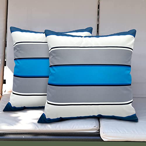 HYOPUO Set of 2 Outdoor Throw Pillow Covers, 18x18 Waterproof Farmhouse Stripes Pillow Covers, Outdoor Pillow Covers Decorative Cushion Covers for Furniture Patio Bench