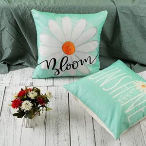 ONWAY Spring Pillow Covers 18x18 Set of 4 Daisy Bloom Waterproof Throw Pillow Covers Floral Summer Outdoor Decor Sunshine Farmhouse Flower Garden Decorations for Patio Porch Couch Sofa