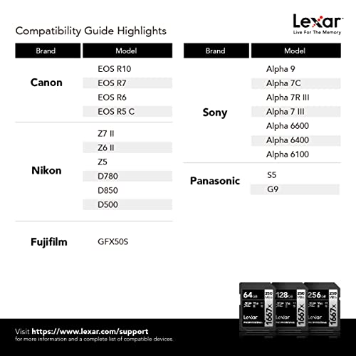 Lexar Professional 1667x 256GB SDXC UHS-II Memory Card, C10, U3, V60, Full-HD & 4K Video, Up To 250MB/s Read, for Professional Photographer, Videographer, Enthusiast (LSD256CBNA1667)