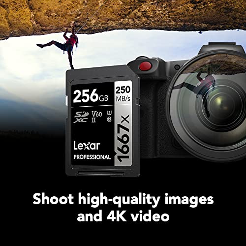 Lexar Professional 1667x 256GB SDXC UHS-II Memory Card, C10, U3, V60, Full-HD & 4K Video, Up To 250MB/s Read, for Professional Photographer, Videographer, Enthusiast (LSD256CBNA1667)