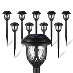 excmark 10 pack solar lights outdoor decorative, solar pathway lights outdoor, solar powered garden yard lights for walkway sidewalk driveway. (black, warm white)