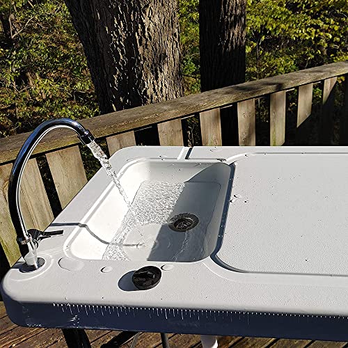 Fish Cleaning Table with Sink and Sprayer, Portable Folding Table, Standard Garden Connection, Stainless Steel Faucet, Camping Table with Sink, Suitable for Camping Picnic Kitchen Garden