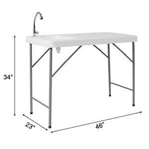 Fish Cleaning Table with Sink and Sprayer, Portable Folding Table, Standard Garden Connection, Stainless Steel Faucet, Camping Table with Sink, Suitable for Camping Picnic Kitchen Garden