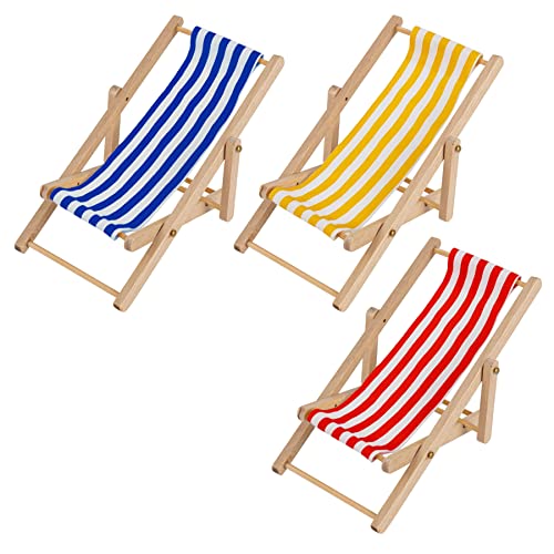 Framendino, 3 Pack Miniature Foldable Beach Chair 1:12 Mini Deck Chair Longue for DIY Fairy Garden Bonsai Ocean Beach Micro Landscape Decoration