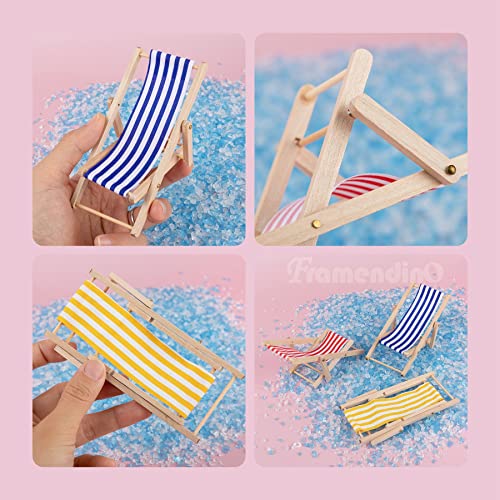 Framendino, 3 Pack Miniature Foldable Beach Chair 1:12 Mini Deck Chair Longue for DIY Fairy Garden Bonsai Ocean Beach Micro Landscape Decoration