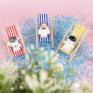 Framendino, 3 Pack Miniature Foldable Beach Chair 1:12 Mini Deck Chair Longue for DIY Fairy Garden Bonsai Ocean Beach Micro Landscape Decoration