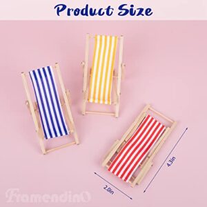 Framendino, 3 Pack Miniature Foldable Beach Chair 1:12 Mini Deck Chair Longue for DIY Fairy Garden Bonsai Ocean Beach Micro Landscape Decoration