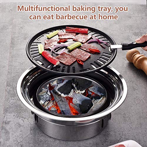 Portable BBQ Barbecue Charcoal Grill, Stainless Steel Reusable Japanese Korean Style Yakiniku Grill with Adjusted Air Valve for Outdoor Garden Party Beach(15.75x9.25x5.31inch)