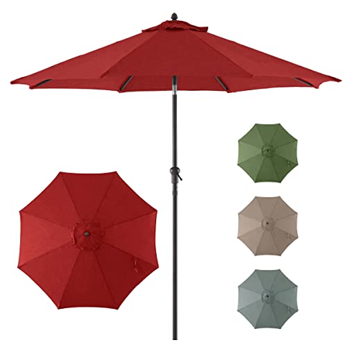 Royal Garden 9' Aluminum Crank/Tilt Market Patio Umbrella - Heavy Duty Performance Olefin Fabric Sun Shade - Rust Free Pole Design that Fits Most Umbrella Table and Stand Holes, Red