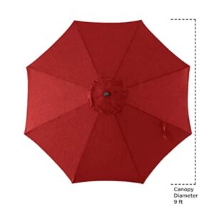 Royal Garden 9' Aluminum Crank/Tilt Market Patio Umbrella - Heavy Duty Performance Olefin Fabric Sun Shade - Rust Free Pole Design that Fits Most Umbrella Table and Stand Holes, Red