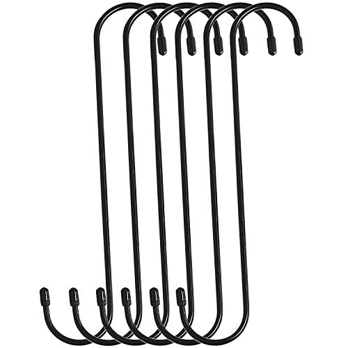 6 Pack Large Heavy Duty S Hooks,10 Inch Long Utility S Hook for Plant Flowerpot, Large Hummingbird Feeder Hooks,Black Giant S-Shaped Hook for Basket,Garden,Patio,Indoor& Outdoor Uses .