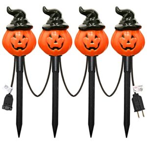 halloween decorations outdoor c7 halloween pumpkin pathway stake lights, 7ft jack-o-lantern garden stakes with 4 c7 bulbs, halloween pathway string lights for outdoor garden walkway party lighting