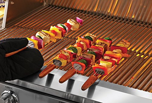 Mr. Bar-B-Q 40217Y Oval Wood Handle Double Pronged Skewers, 4 Pcs