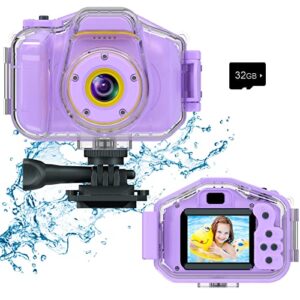 deker kids camera waterproof boys girls toys 3-12 year old christmas birthday gifts kids underwater mini camcorder cameras children hd digital action camera 2 inch ips screen with 32gb card (lavender)