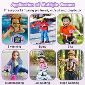 DEKER Kids Camera Waterproof Boys Girls Toys 3-12 Year Old Christmas Birthday Gifts Kids Underwater Mini Camcorder Cameras Children HD Digital Action Camera 2 Inch IPS Screen with 32GB Card (Lavender)