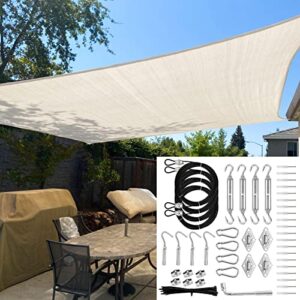 sun shade sail 16’x16′ cream & shade sail hardware kit with nylon coated cable wire