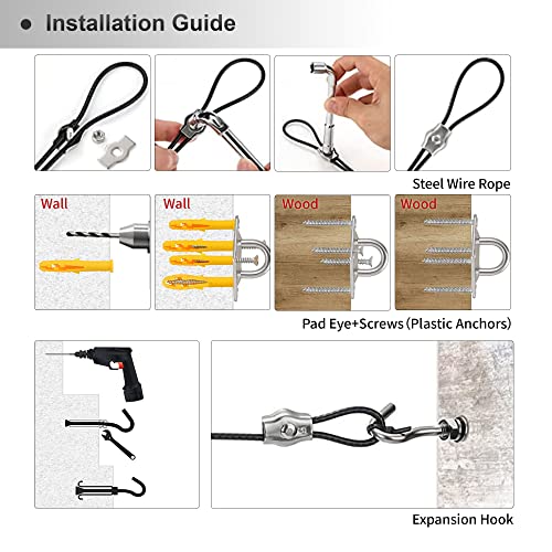 Sun Shade Sail 16'x16' Cream & Shade Sail Hardware Kit with Nylon Coated Cable Wire