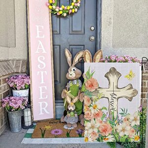 CROWNED BEAUTY Easter Garden Flag Religious Cross Floral 12x18 Inch Double Sided for Outside Christian Burlap Small Blessed Yard Holiday Decoration CF714-12