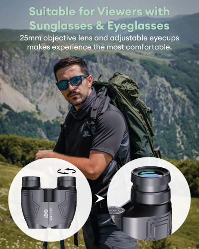 New 2023 12x25 Compact Binoculars for Adults Kids with Low Light Night Vision - Waterproof Easy Focus Binoculars for Hunting Bird Watching Outdoor Travel Sport Games - Large Eyepiece