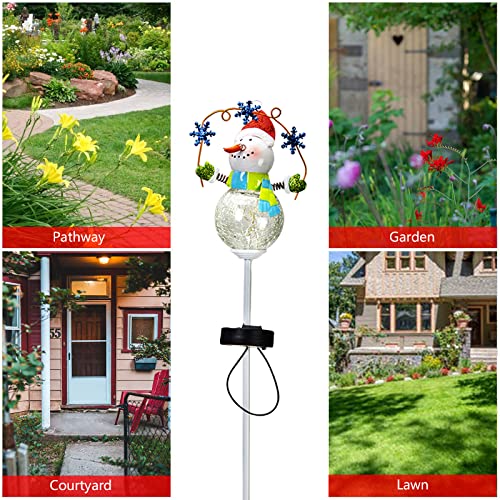 haitianxin Christmas Solar Garden Lights Stakes Snowman Pole Lamp New Year Decor Yard Art Outdoor Winter Lawn Pathway