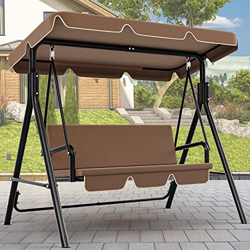 YITAHOME Outdoor 3-Person Porch Swing with Stand, Canopy Patio Swing Chair with Removable Cushion, and Weather Resistant Powder Coated Steel Frame, Suitable for Garden, Poolside, Balcony, Backyard