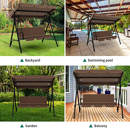 YITAHOME Outdoor 3-Person Porch Swing with Stand, Canopy Patio Swing Chair with Removable Cushion, and Weather Resistant Powder Coated Steel Frame, Suitable for Garden, Poolside, Balcony, Backyard