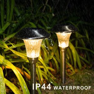 SOLPEX 8 Pack Solar Path Lights, Solar Pathway Lights Outdoor Waterproof, Glass Stainless Steel Automatic Solar Walkway Lights for Yard, Lawn, Patio, Garden, Path, Walkway or Driveway（Warm White）