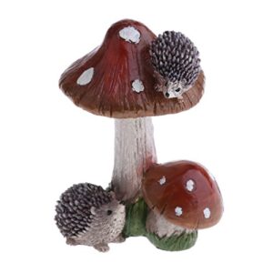 resin mushroom with animal ornament fairy garden mushroom garden pots decoration pottery ornament for diy dollhouse potting shed flowerpot plants statue – hedgehog brown mushroom