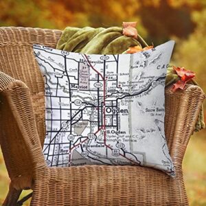 Ogden Utah Map Outdoor Throw Pillow Covers Waterproof 20x20in Nautical Map Accent Throw Pillow Covers Farmhouse Outdoor Garden Decoration for Patio Garden Couch Deck Chair