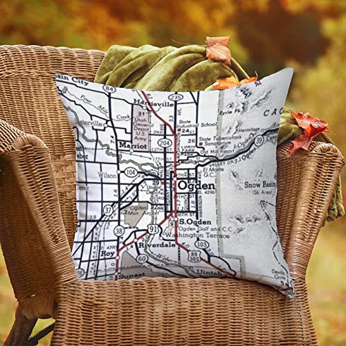 Ogden Utah Map Outdoor Throw Pillow Covers Waterproof 20x20in Nautical Map Accent Throw Pillow Covers Farmhouse Outdoor Garden Decoration for Patio Garden Couch Deck Chair