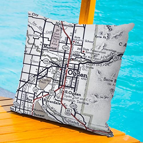 Ogden Utah Map Outdoor Throw Pillow Covers Waterproof 20x20in Nautical Map Accent Throw Pillow Covers Farmhouse Outdoor Garden Decoration for Patio Garden Couch Deck Chair