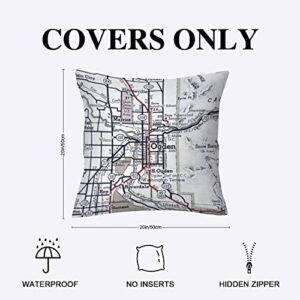 Ogden Utah Map Outdoor Throw Pillow Covers Waterproof 20x20in Nautical Map Accent Throw Pillow Covers Farmhouse Outdoor Garden Decoration for Patio Garden Couch Deck Chair