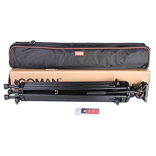 Video Tripod, COMAN KX3636 74 inch Professional Heavy Duty Aluminum Tripod with Quick Release Plate and 360 Degree Fluid Head for DSLR, Camcorder, Cameras Max Load:17.6lbs/8Kg