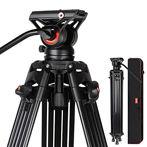 Video Tripod, COMAN KX3636 74 inch Professional Heavy Duty Aluminum Tripod with Quick Release Plate and 360 Degree Fluid Head for DSLR, Camcorder, Cameras Max Load:17.6lbs/8Kg