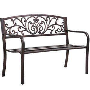 outdoor garden bench, 50″ metal benches antique bronze patio park bench,outdoor porch furniture, front yard decor seat leisure chair for patio outdoor bench metal bench park bench