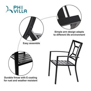 PHI VILLA 2 Pcs Metal Patio Outdoor Dining Chairs with Armrest, 2 Pack Stackable Wrought Iron Bistro Chairs, Portable Chairs Set of 2 for Garden Backyard Poolside, Supports 300 lbs, Black