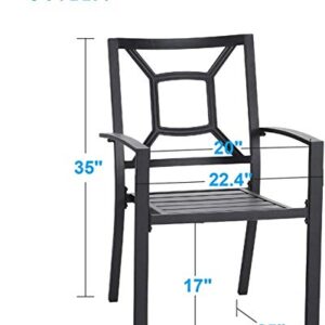 PHI VILLA 2 Pcs Metal Patio Outdoor Dining Chairs with Armrest, 2 Pack Stackable Wrought Iron Bistro Chairs, Portable Chairs Set of 2 for Garden Backyard Poolside, Supports 300 lbs, Black