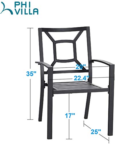 PHI VILLA 2 Pcs Metal Patio Outdoor Dining Chairs with Armrest, 2 Pack Stackable Wrought Iron Bistro Chairs, Portable Chairs Set of 2 for Garden Backyard Poolside, Supports 300 lbs, Black