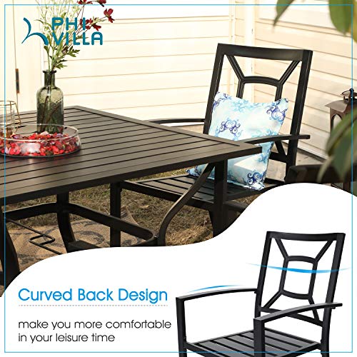 PHI VILLA 2 Pcs Metal Patio Outdoor Dining Chairs with Armrest, 2 Pack Stackable Wrought Iron Bistro Chairs, Portable Chairs Set of 2 for Garden Backyard Poolside, Supports 300 lbs, Black